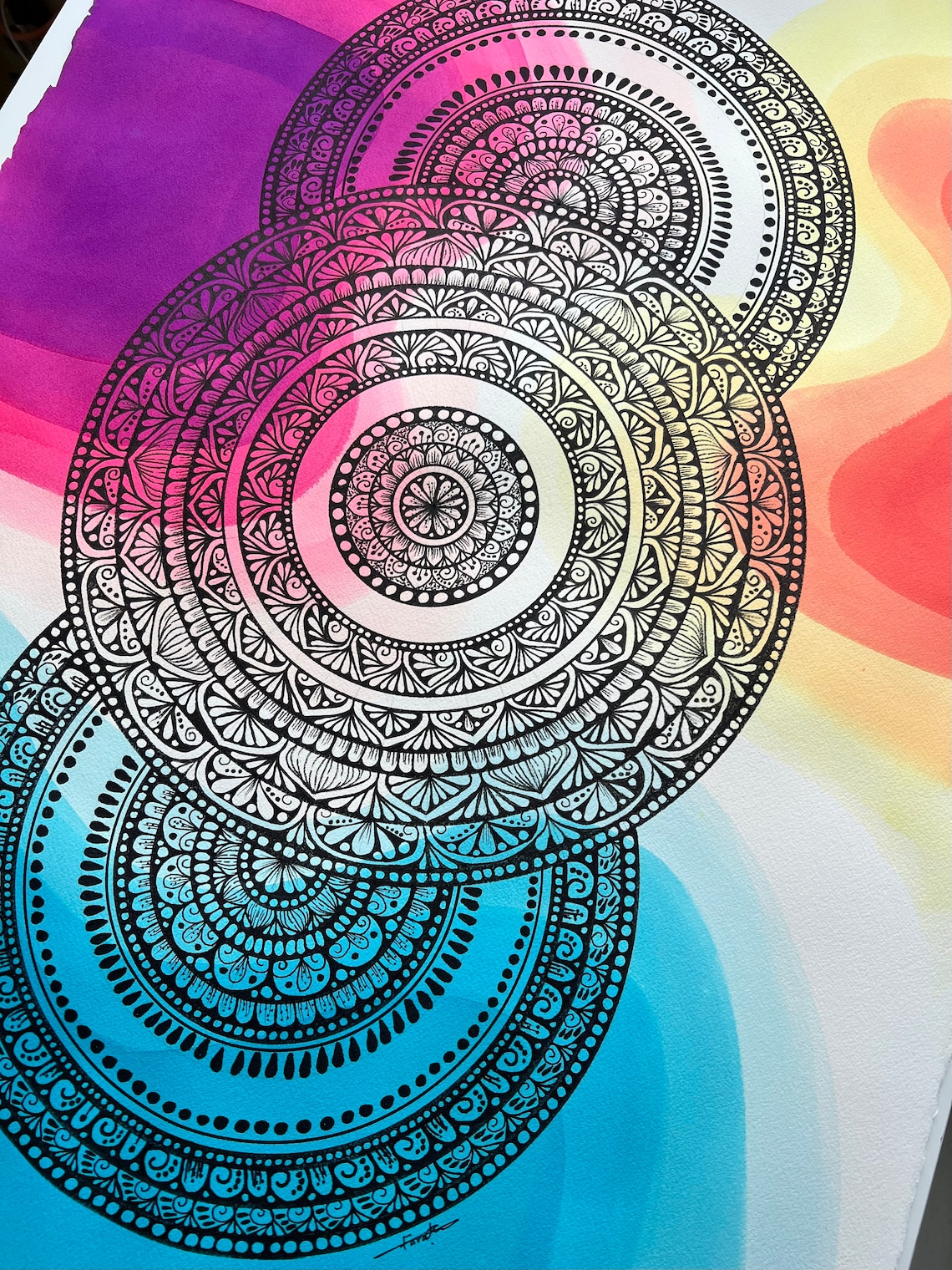 Hand Drawing Mandala With a Watercolor Background Original - Etsy