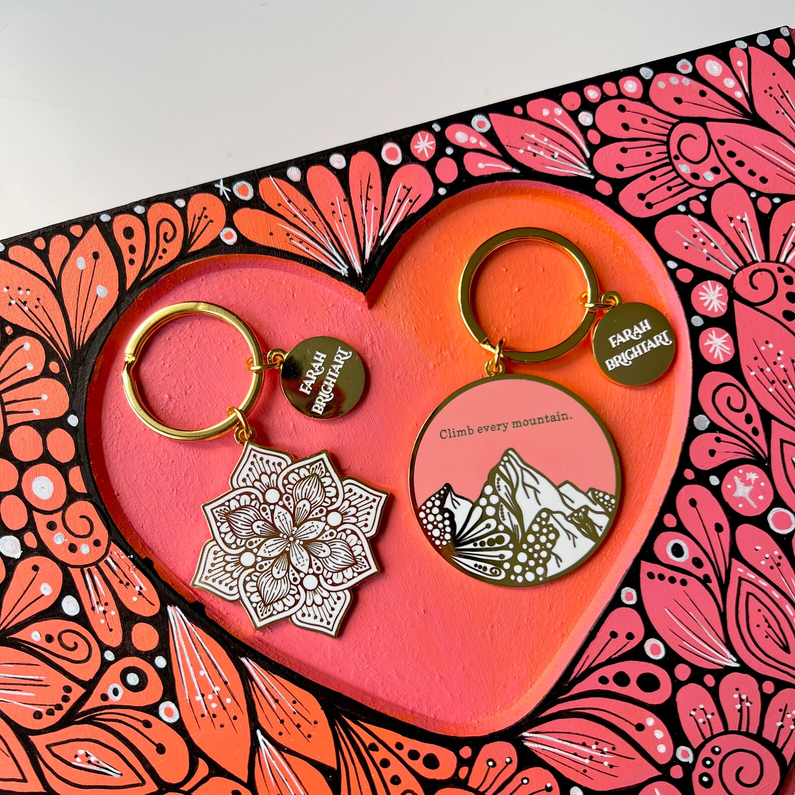 Zentangle and Mandala Enamel Keychain Set of 2 - Etsy