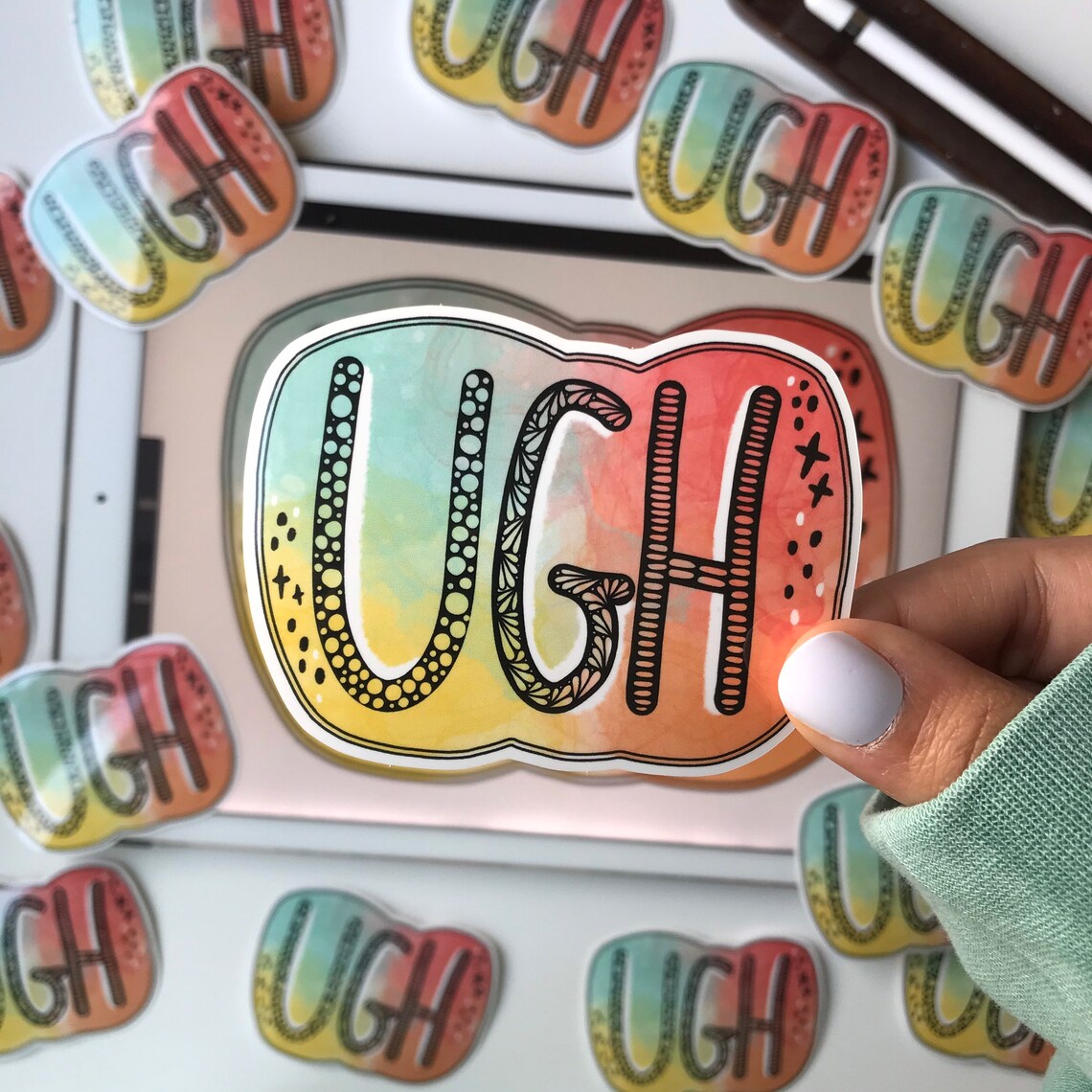 Zentangle Ugh Waterproof Sticker Waterproof Sticker Hand | Etsy