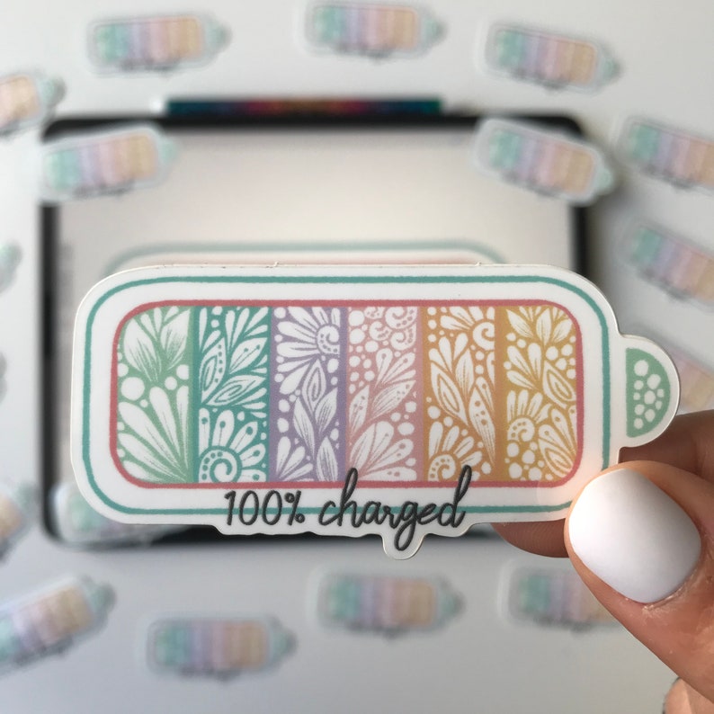 100% Charged Zentangle Sticker Waterproof Battery Sticker | Etsy