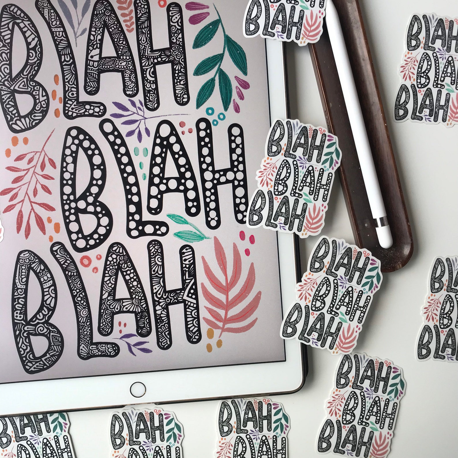 Blah Blah Blah Zentangle Waterproof Stickers Words Stickers | Etsy