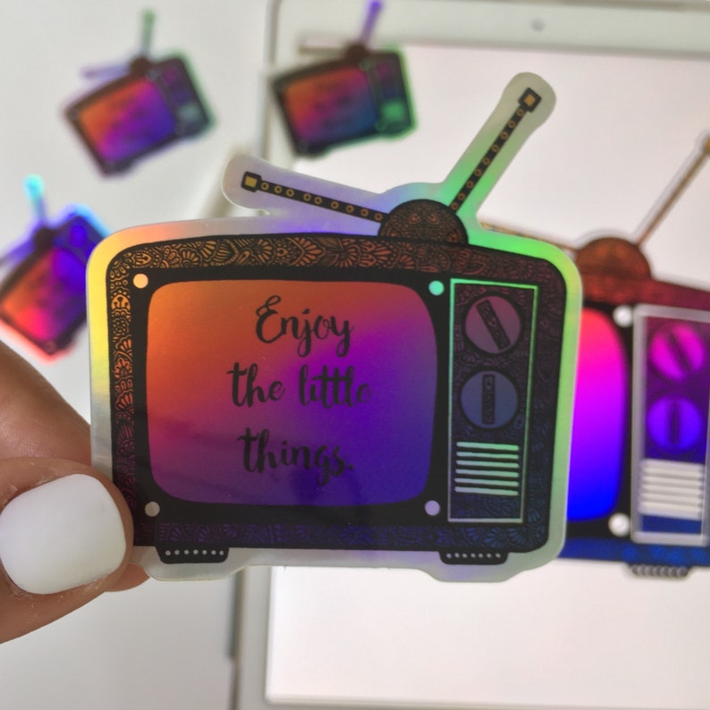 Tv holographic sticker quote sticker holographic | Etsy