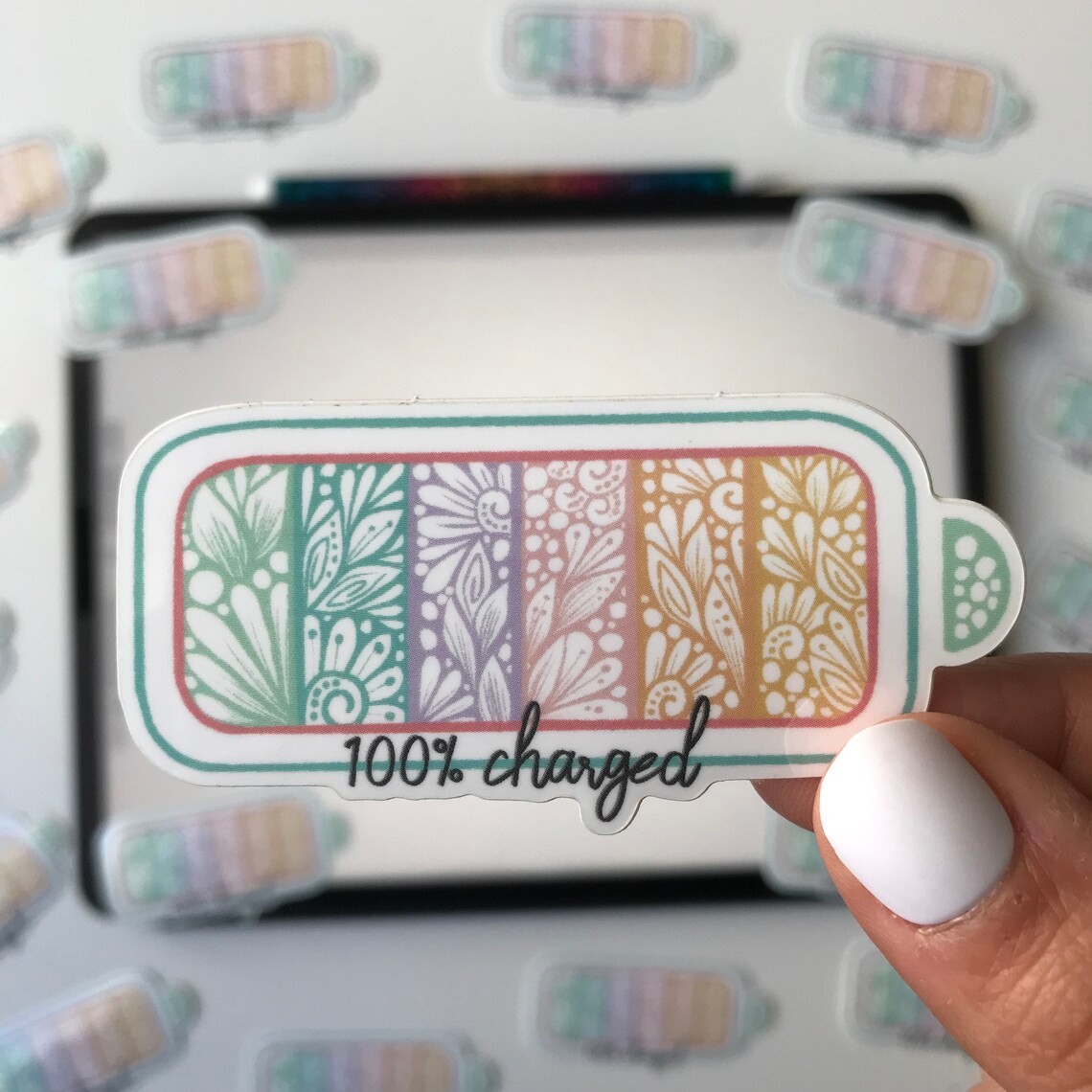 100% Charged Zentangle Sticker Waterproof Battery Sticker | Etsy