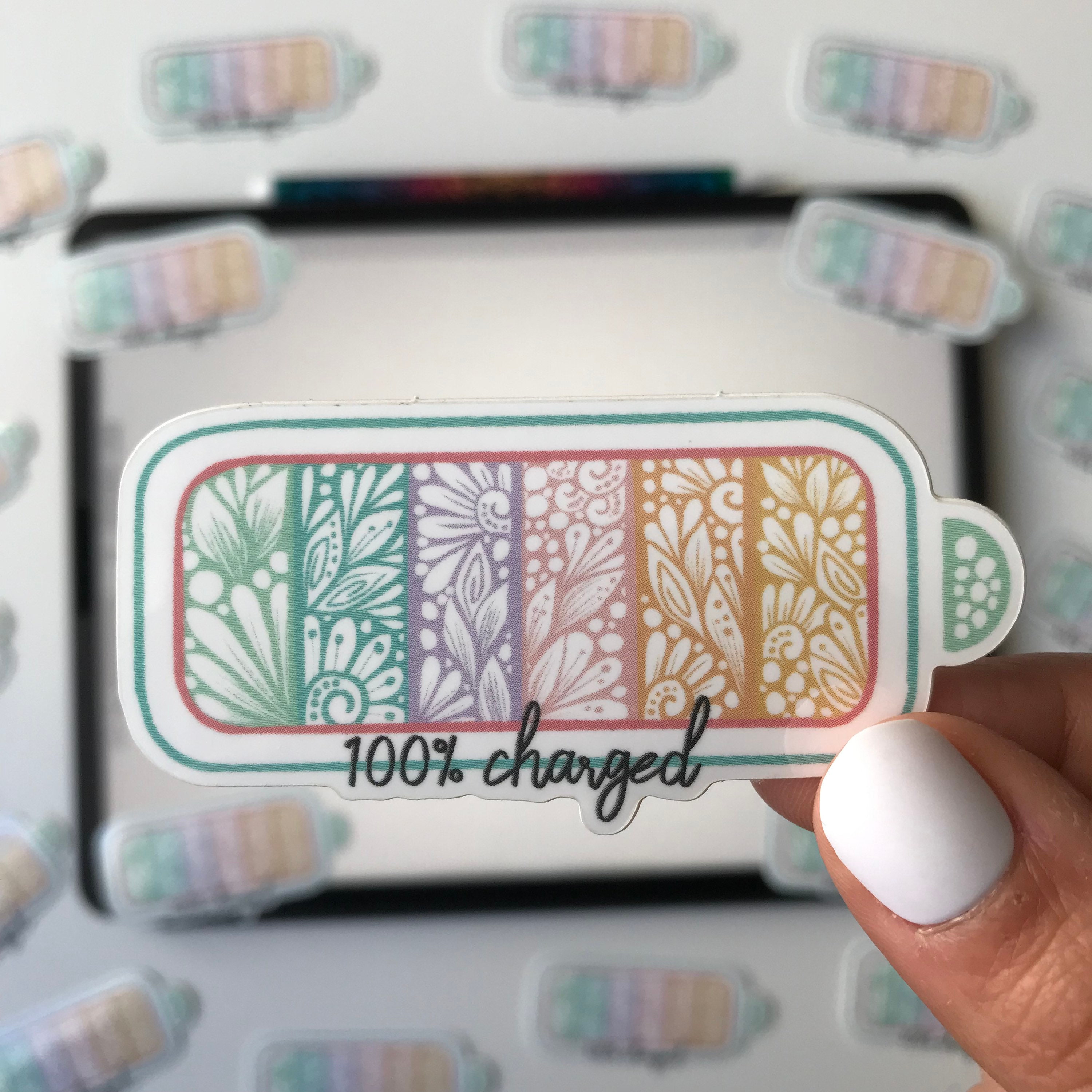 100% Charged Zentangle Sticker Waterproof Battery Sticker | Etsy