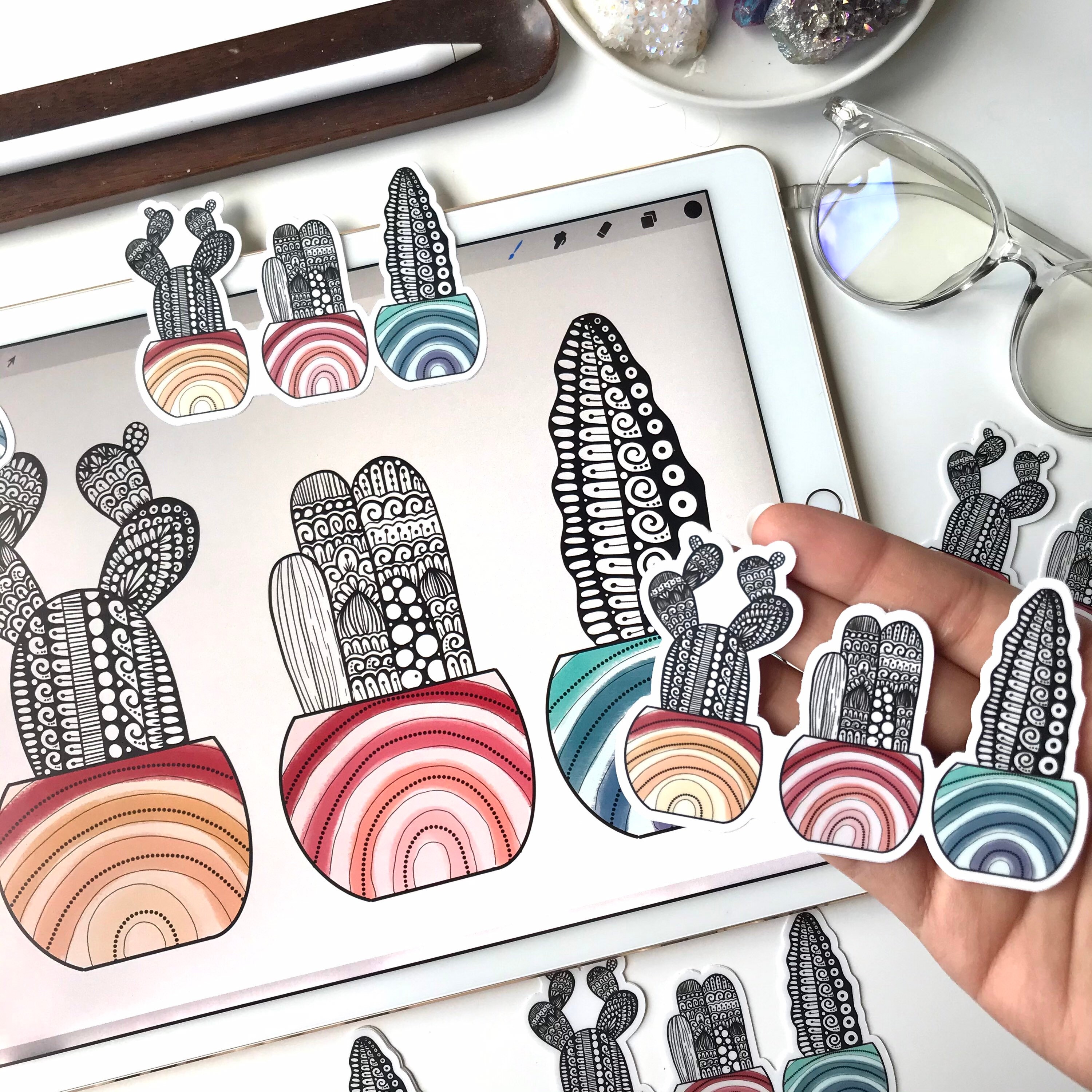 Zentangle cactus stickers cactus stickers cute waterproof | Etsy