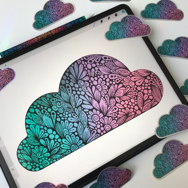 Zentangle Cloud Holographic Sticker - Waterproof Sticker - Etsy