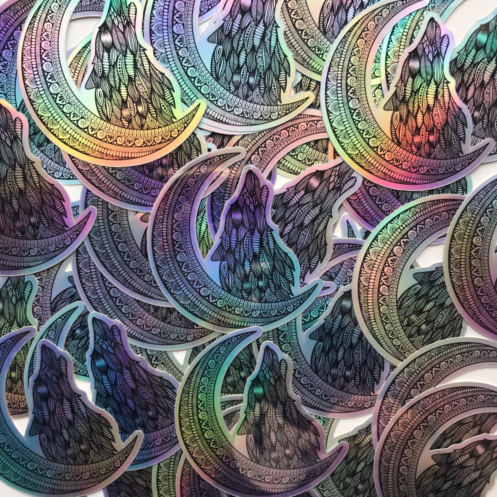 Holographic Moon Wolf Sticker Wolf Sticker Moon Sticker | Etsy