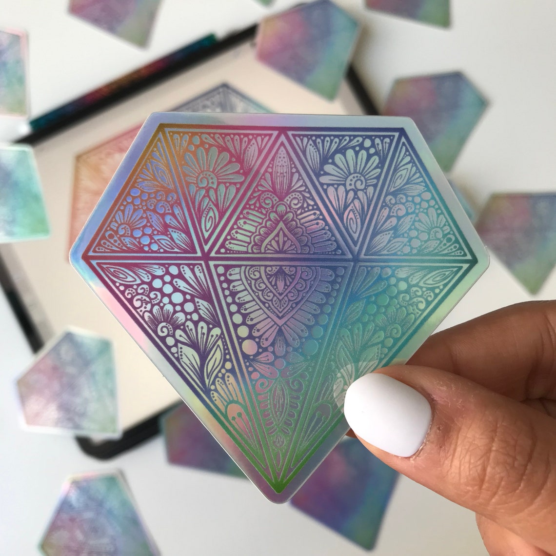 Zentangle Rainbow Diamond Holographic Sticker Holographic - Etsy