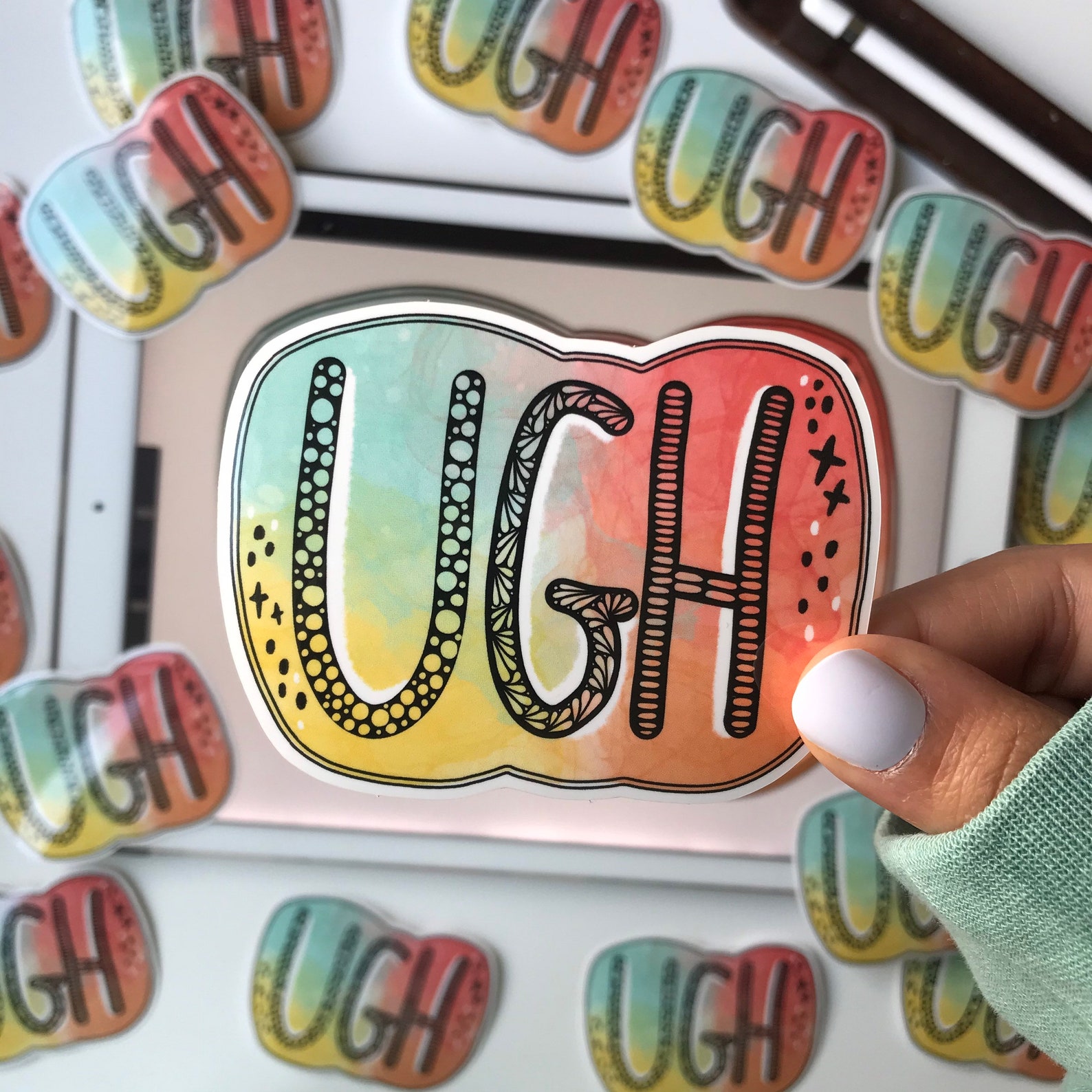 Zentangle Ugh Waterproof Sticker Waterproof Sticker Hand - Etsy