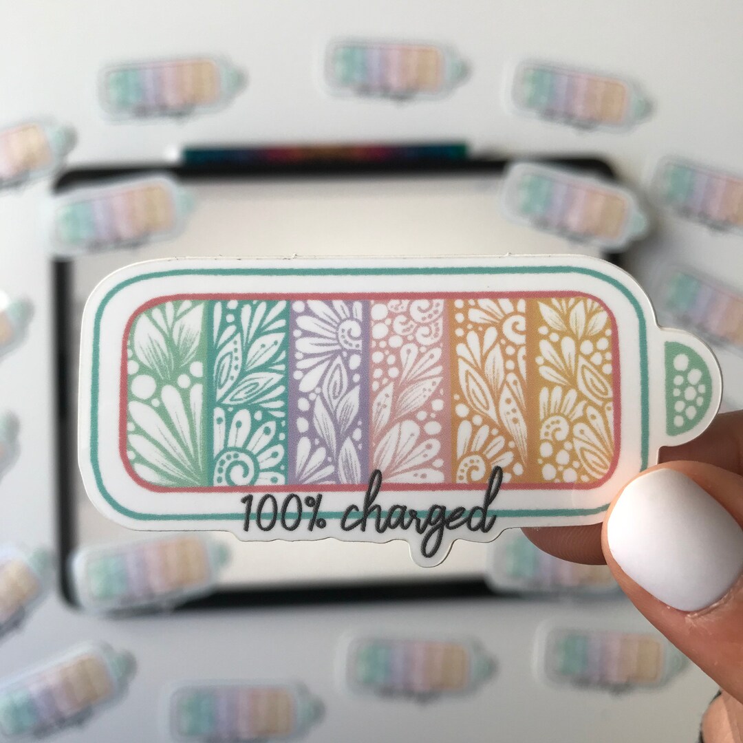100% Charged Zentangle Sticker - Waterproof Battery Sticker - Etsy