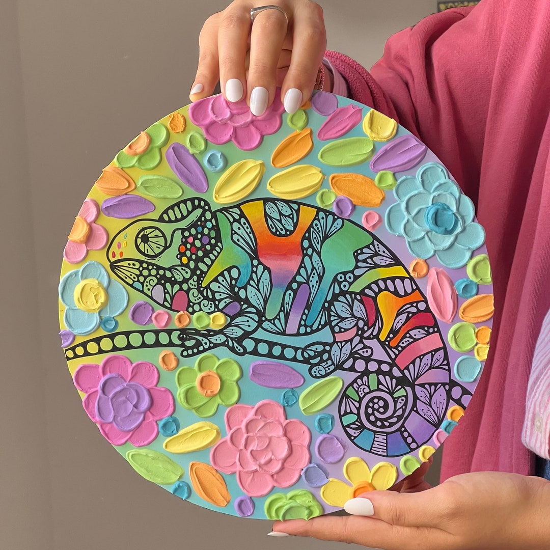 Zentangle Chameleon in a Rainbow Land - Etsy