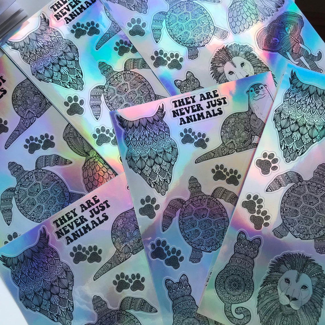 Zentangle Animal Holographic Water Sticker Sheets - Etsy