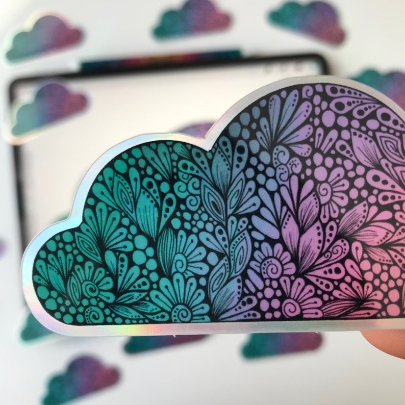 Zentangle Cloud Holographic Sticker - Waterproof Sticker - Etsy