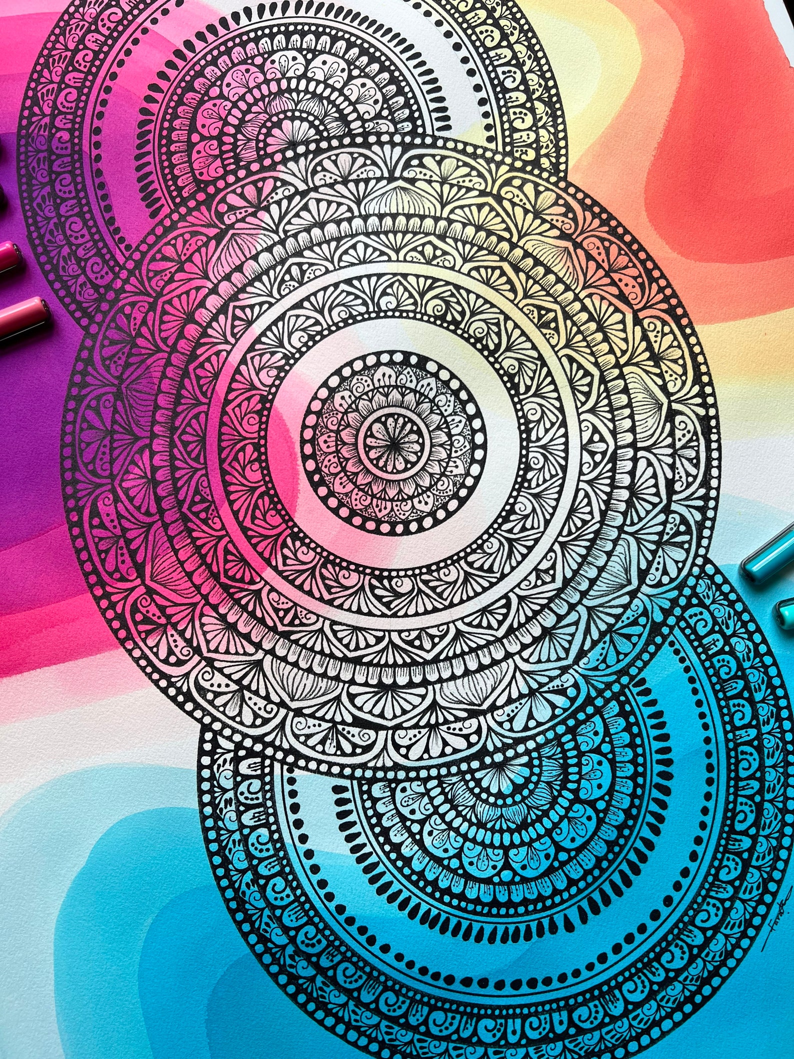 Hand Drawing Mandala With a Watercolor Background Original - Etsy