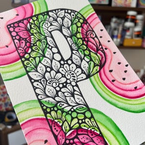 Zentangle P Letter With Watercolor Background - Wall Decor - Original ...