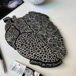 Zentangle Mind and Heart Silver Wooden Piece - Etsy