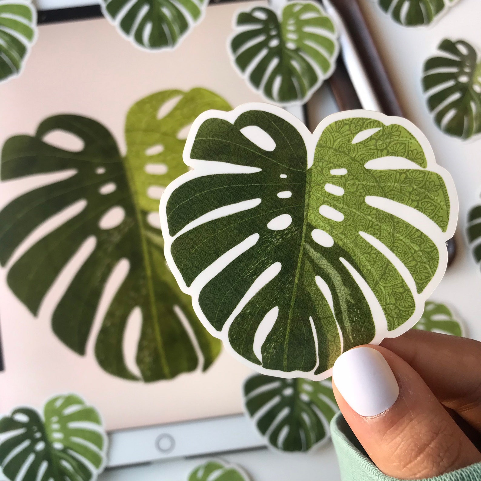 Mandala Monstera Waterproof Stickers Monstera Leaf Sticker - Etsy Singapore