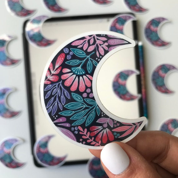 Navy Plant Moon Waterproof Sticker Waterproof Sticker Moon - Etsy