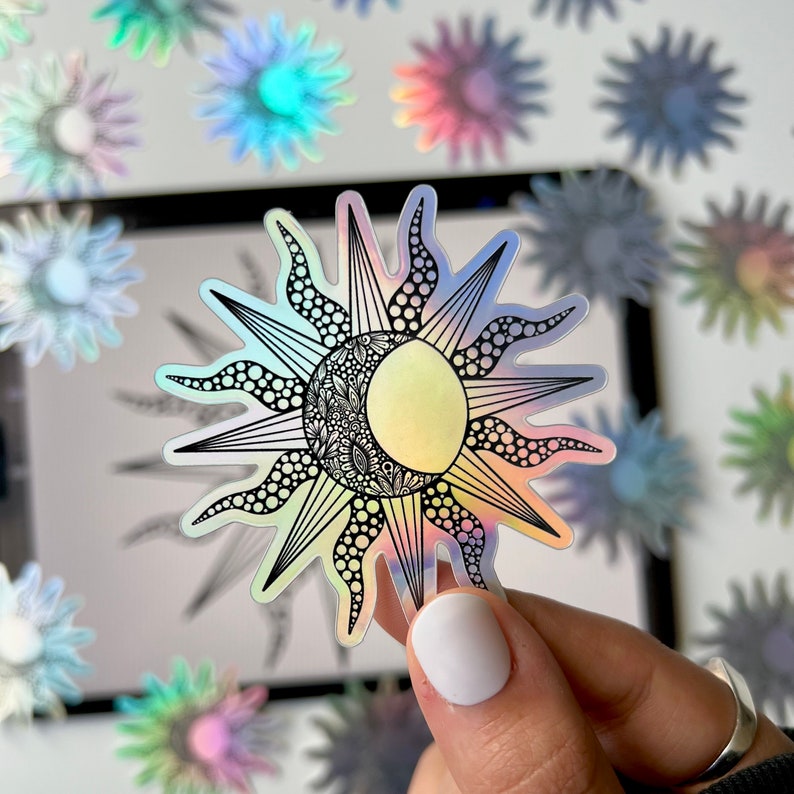 Sun and Moon Zentangle Holographic Sticker - Etsy
