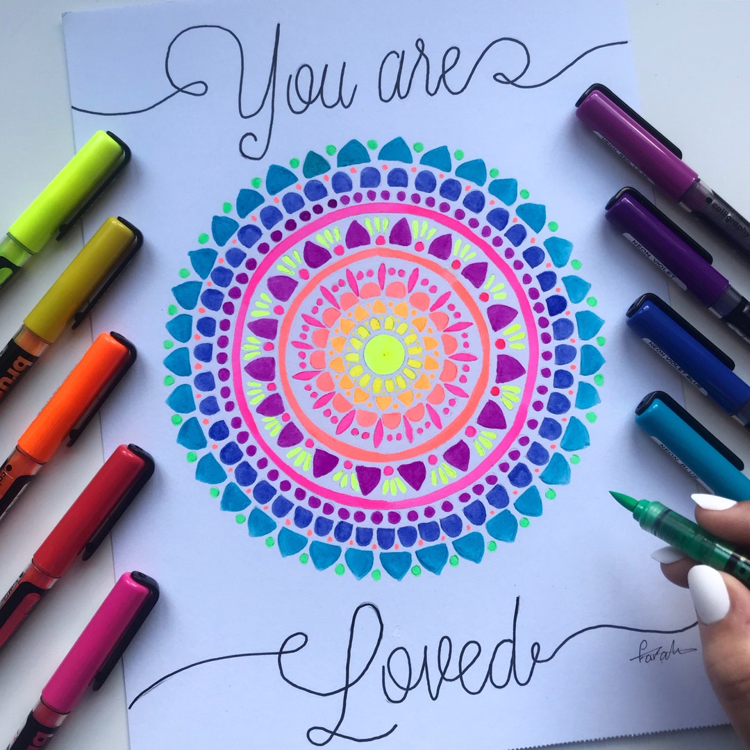 You Are Loved - Neon Mandala - Neon Art - Quote Artwork- Wall Decor - Etsy