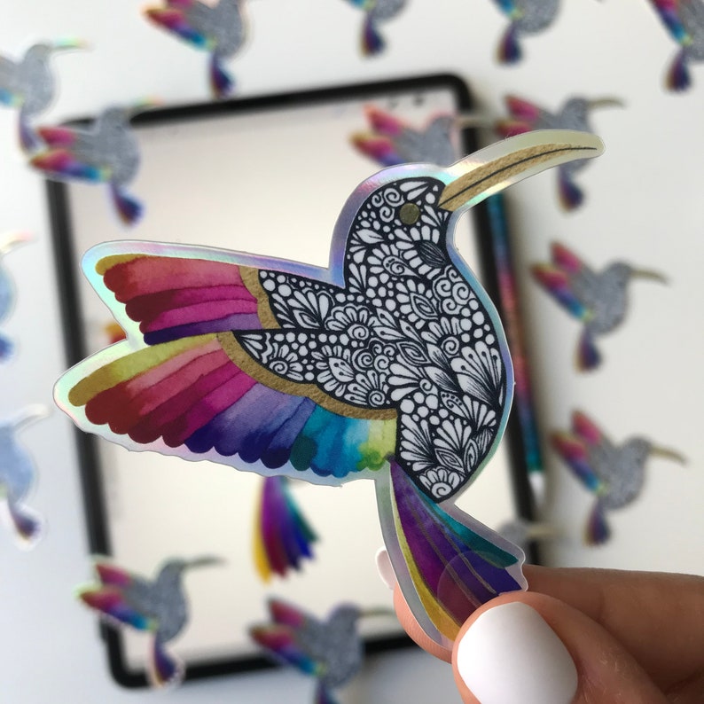 Hummingbird Watercolor Zentangle Sticker Waterproof Sticker | Etsy