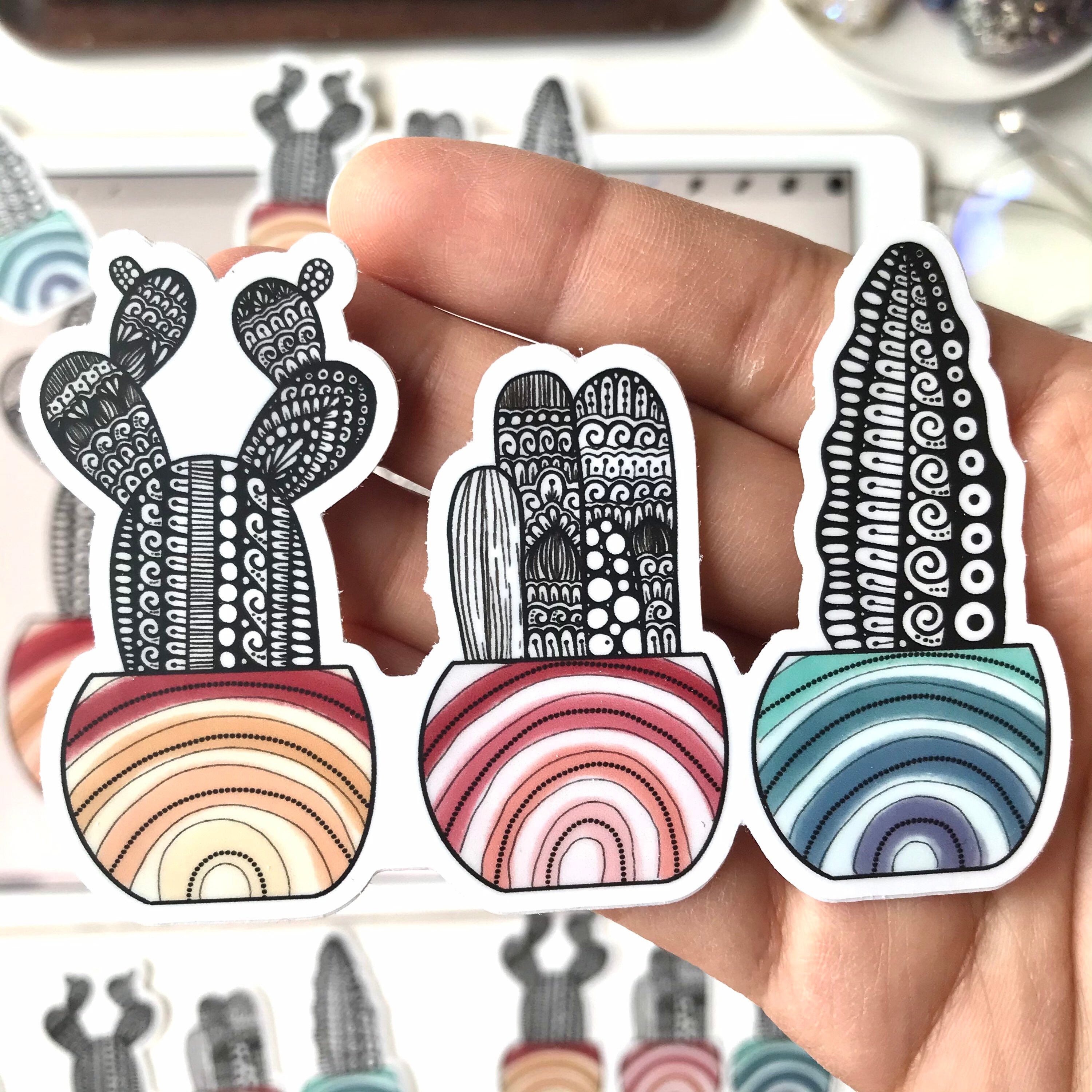 Zentangle cactus stickers cactus stickers cute waterproof | Etsy