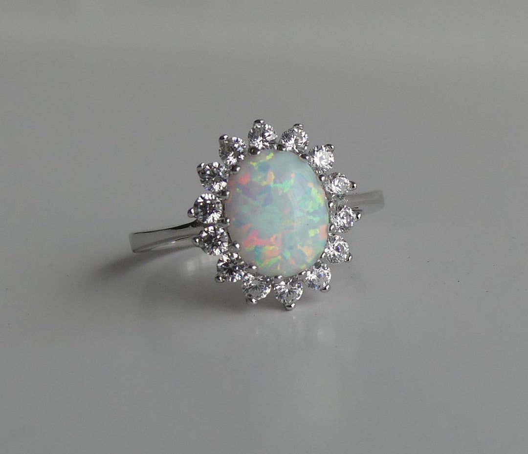 3ct Oval Opal Stone, Opal Ring, Halo Oval Ring, Opal Silver Ring, Opal ...