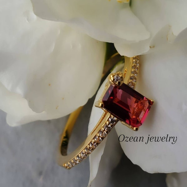 Emerald Cut Ruby Ring - Etsy