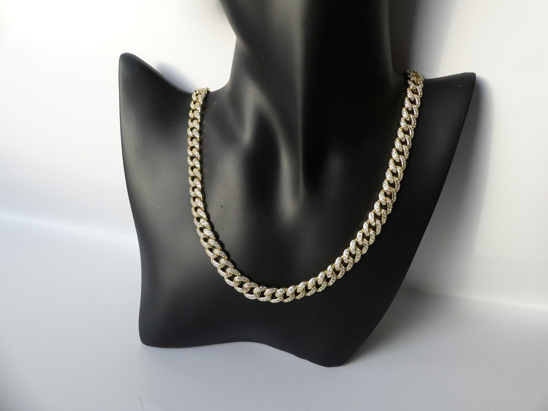 Pave Cuban Link Chain, Encrusted Curb Chains 8.9mm, Silver 925 Gold ...