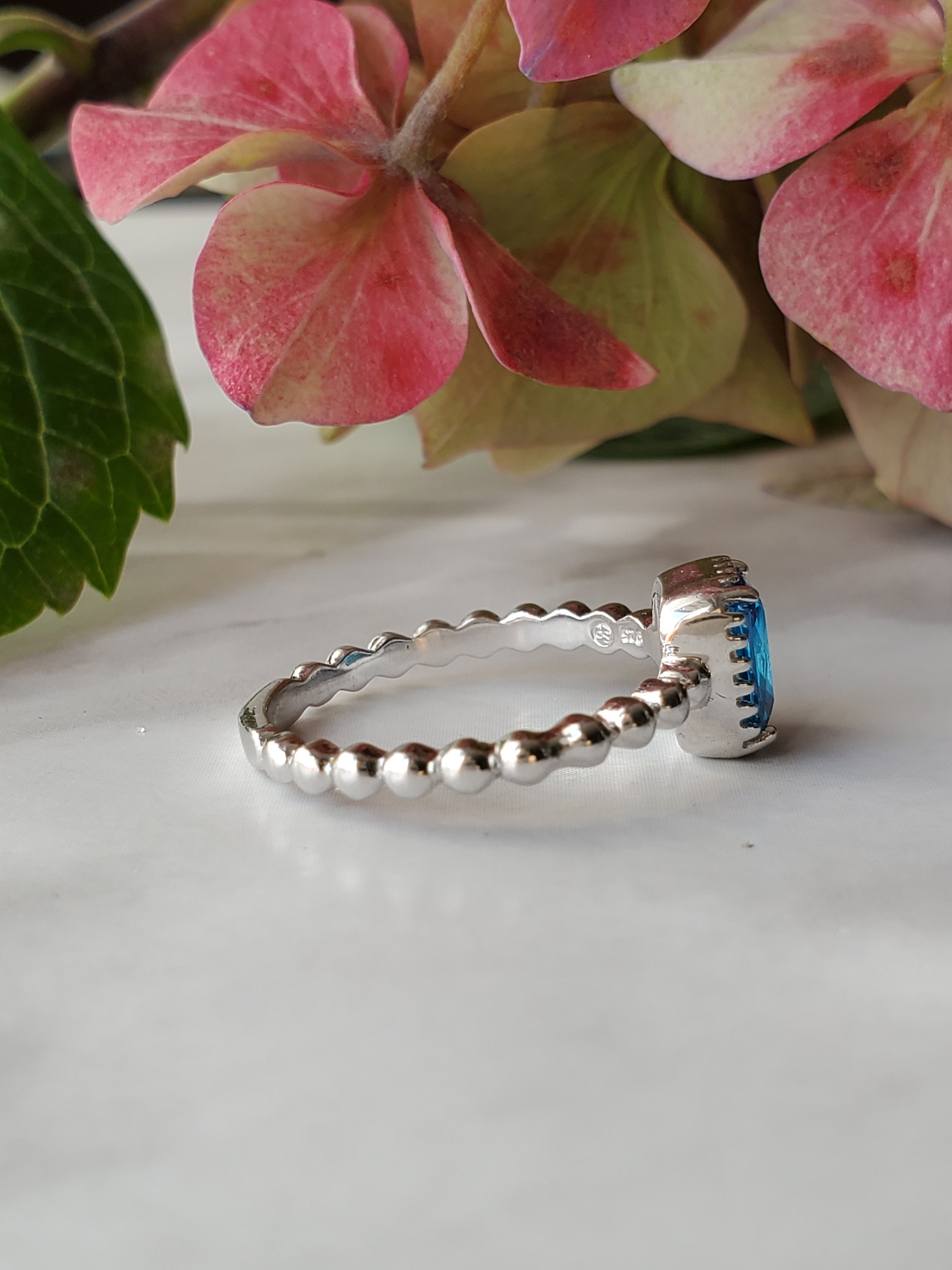 December birthstone ringBeaded Shank Square Center Birthstone | Etsy