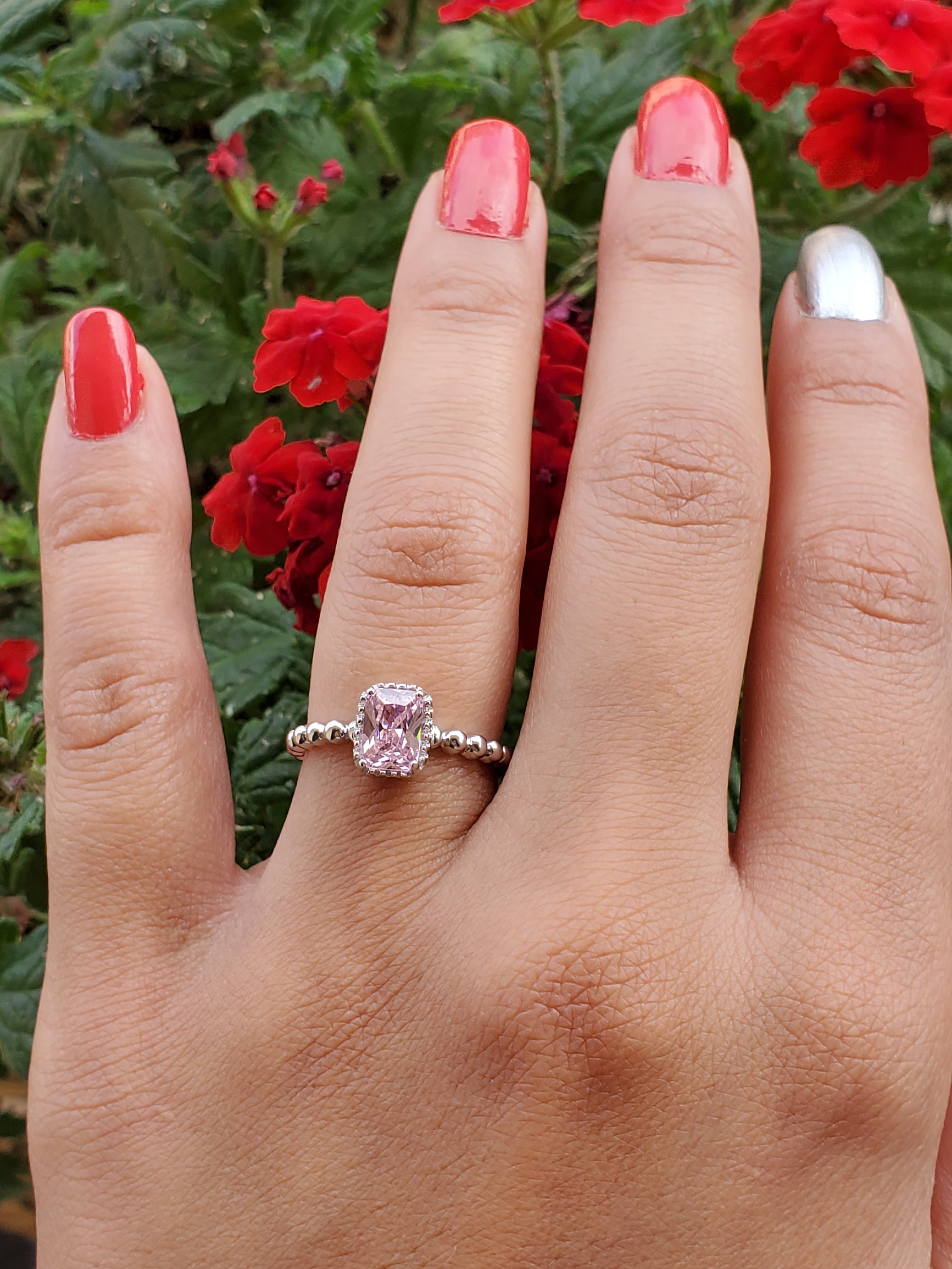 October birthstone ringBeaded Shank Square Center Birthstone | Etsy