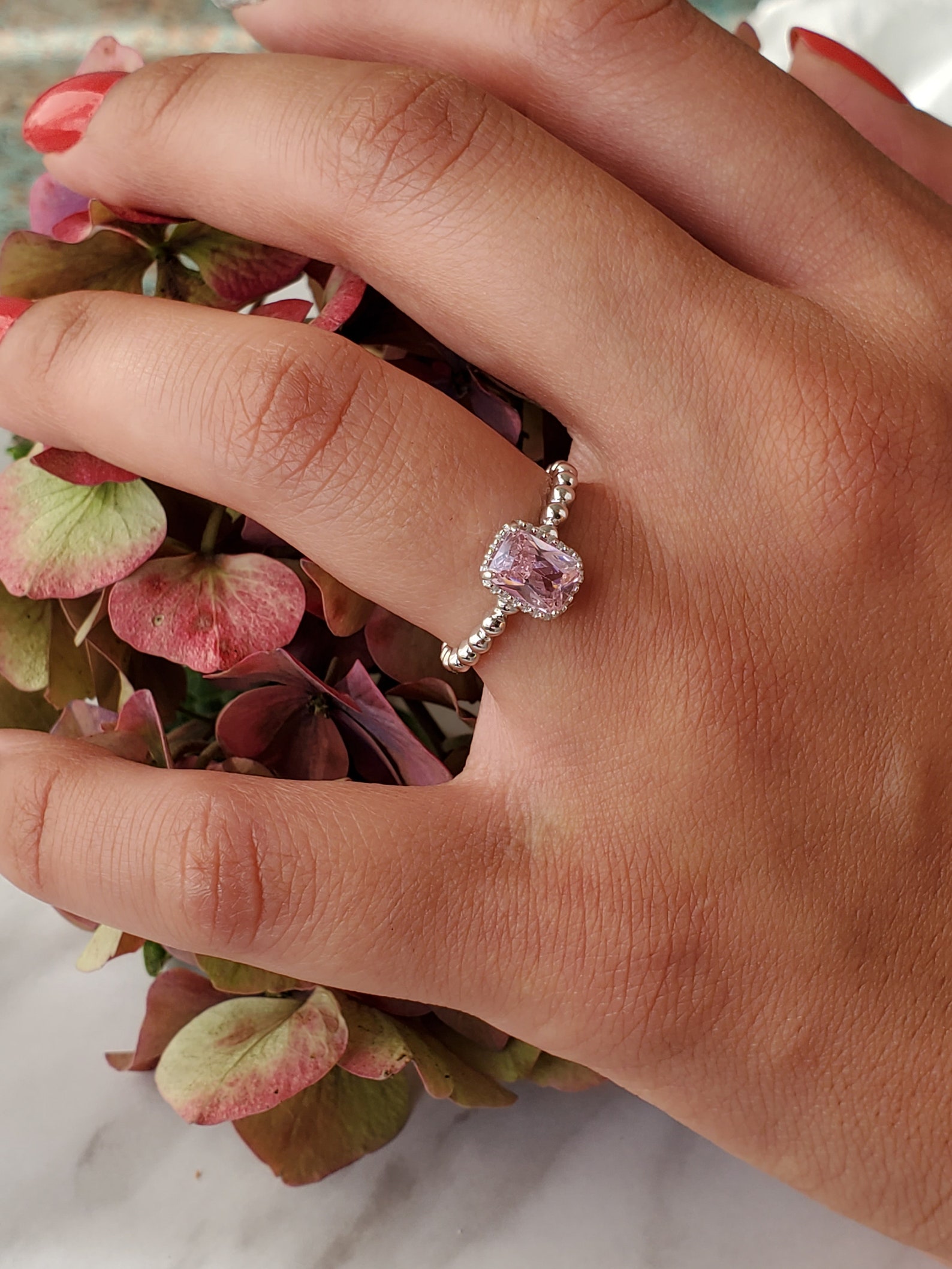 October birthstone ringBeaded Shank Square Center Birthstone | Etsy