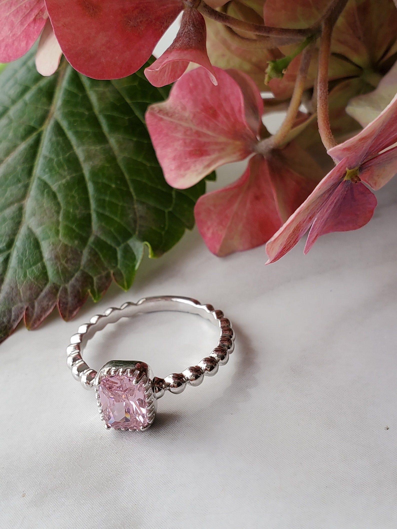 October birthstone ringBeaded Shank Square Center Birthstone | Etsy