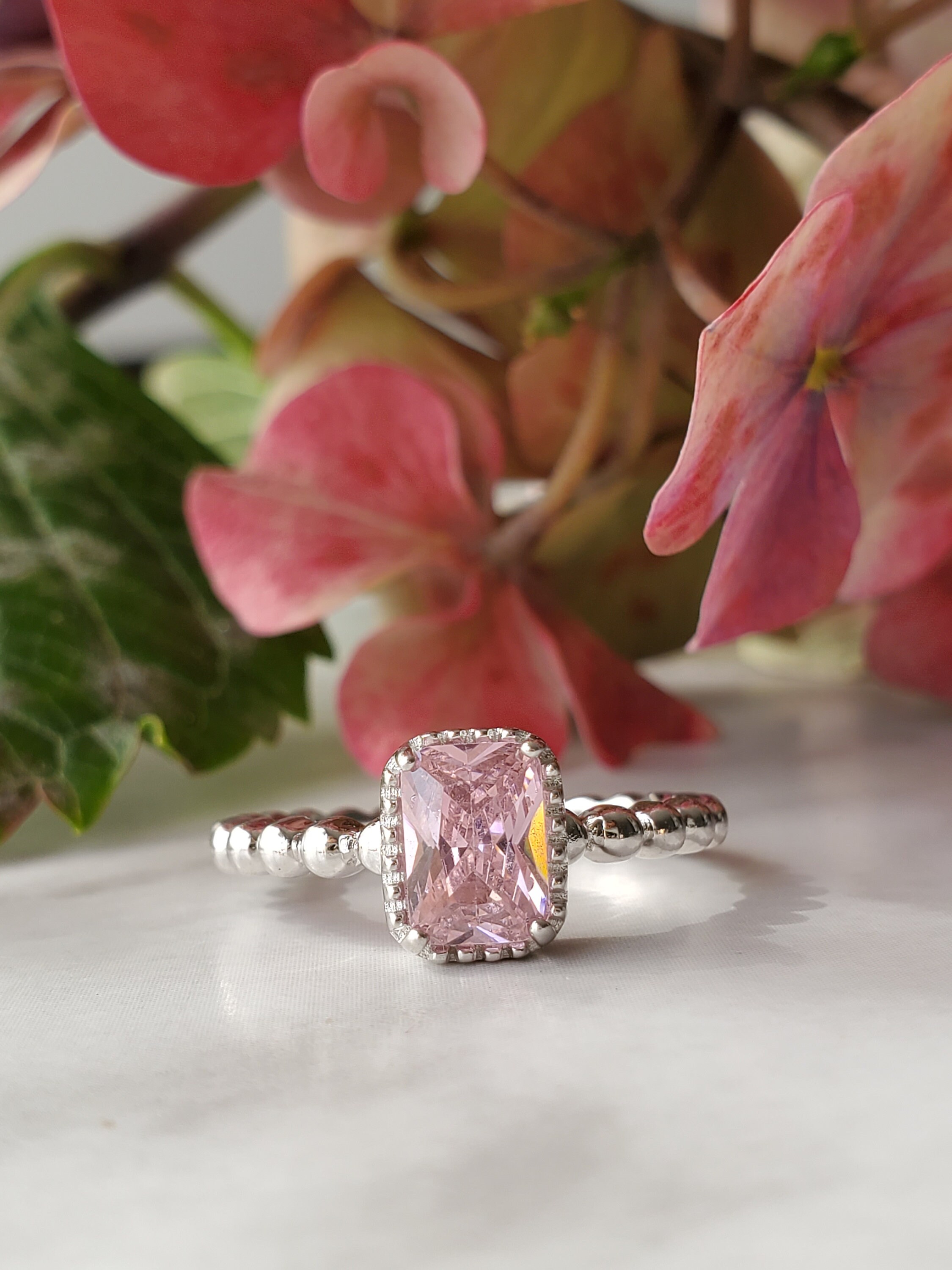 October birthstone ringBeaded Shank Square Center Birthstone | Etsy