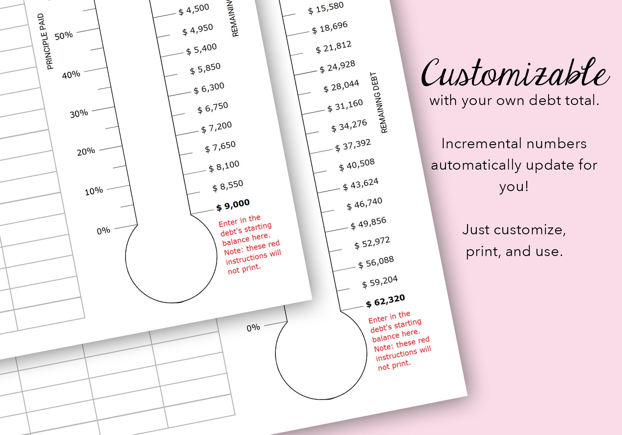 Printable Debt Tracker and Debt Thermometer - Etsy