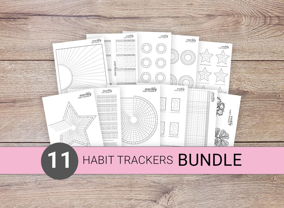 Habit Trackers Bundle - 11 Monthly and Weekly Trackers, for Planners ...