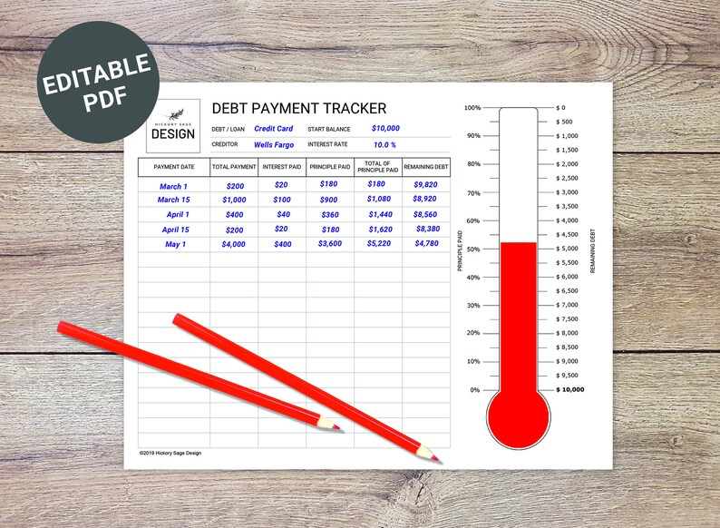 Printable Debt Tracker and Debt Thermometer - Etsy