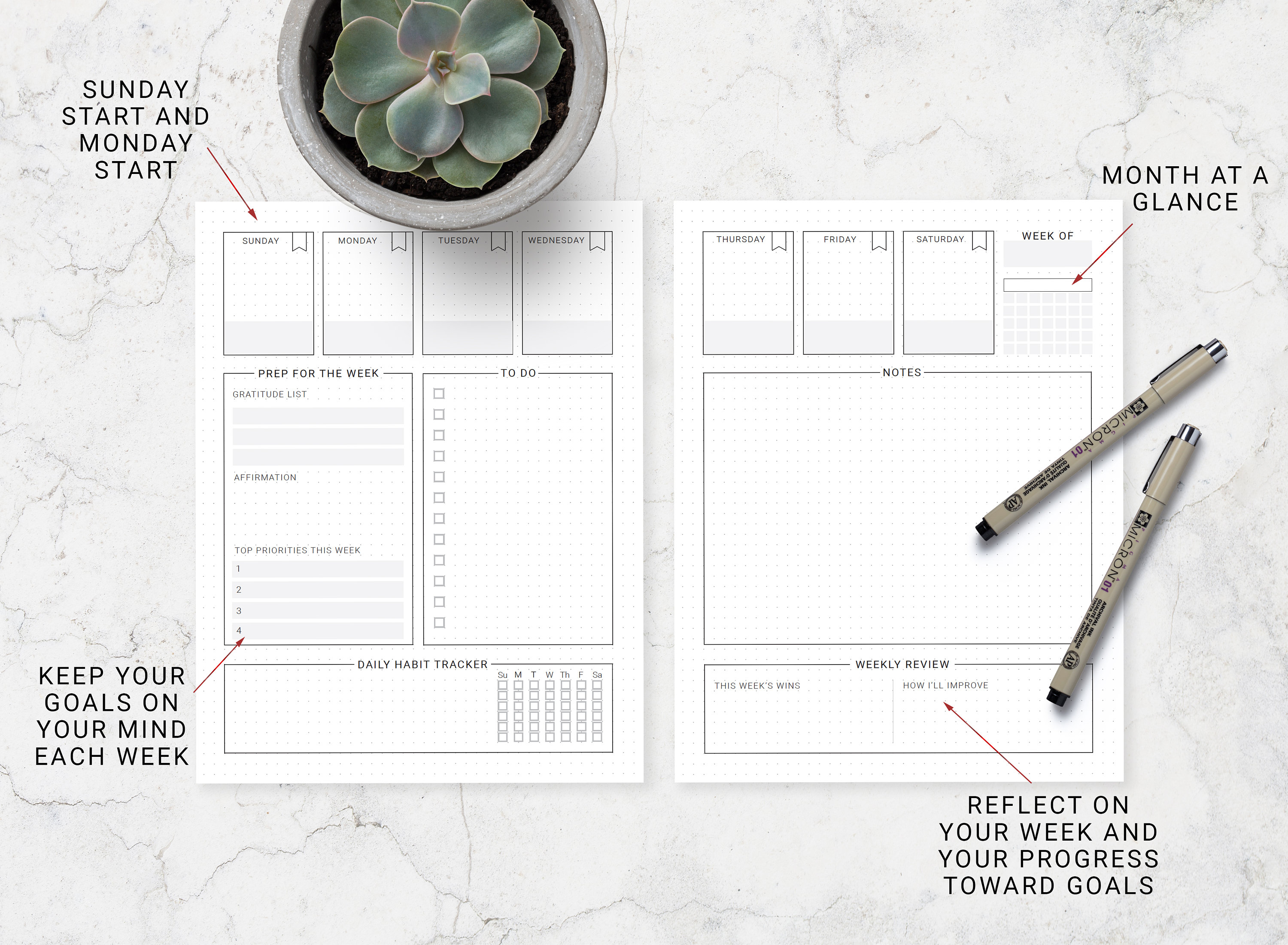 Weekly Dot Grid Journal Spread - Etsy