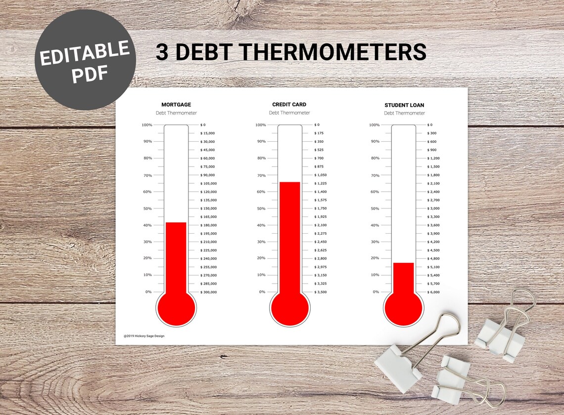 3 Debt Thermometers, Printable - Etsy