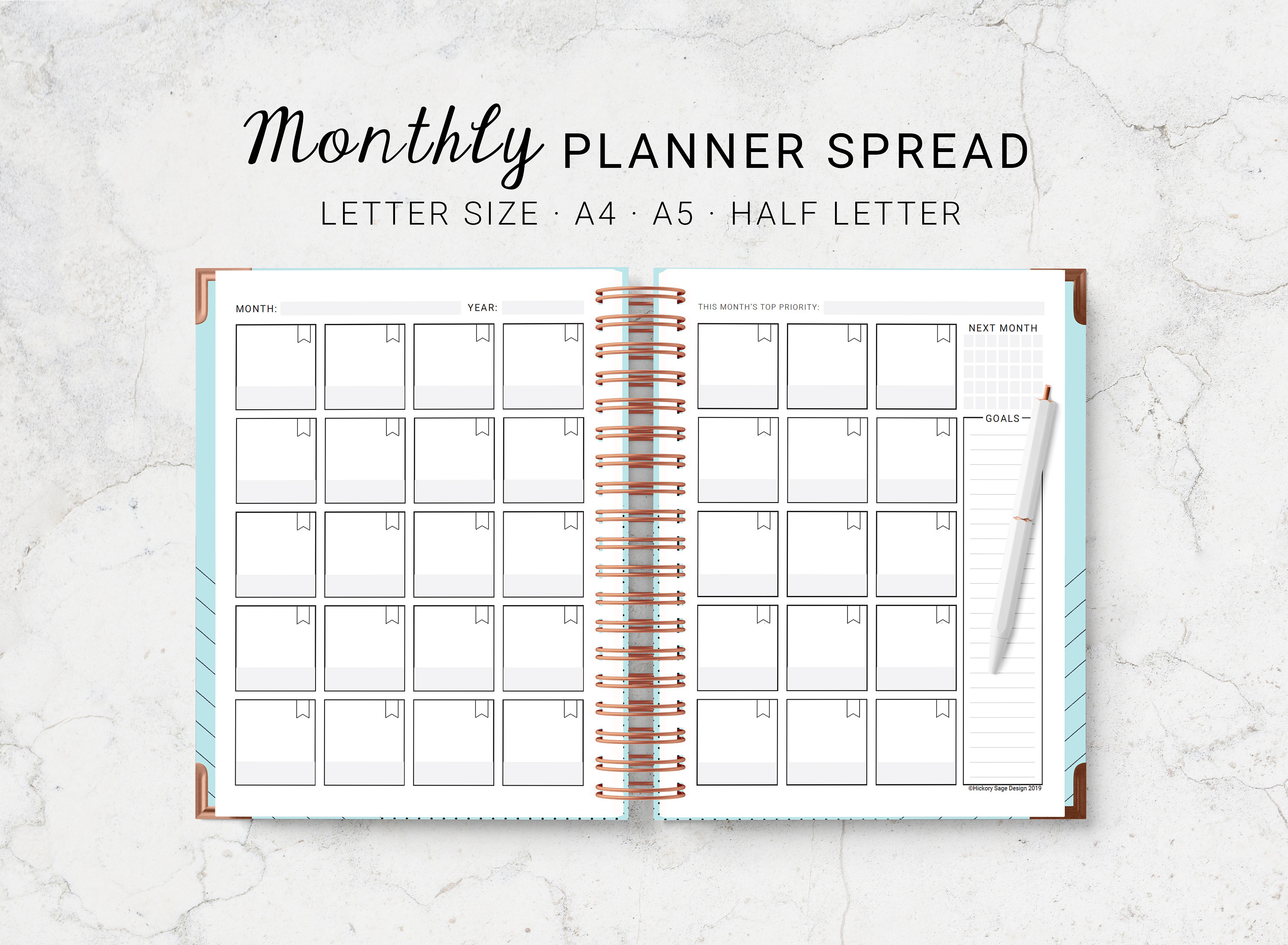 Monthly Planner Insert Printable (letter, A4, A5, and Half Letter Size ...