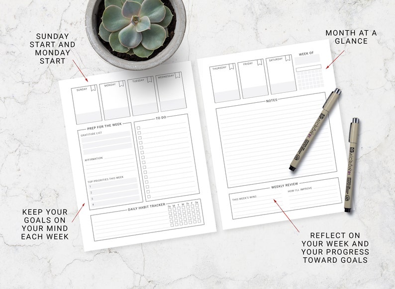 Weekly Planner Insert Printable (letter, A4, A5, and Half Letter Size ...