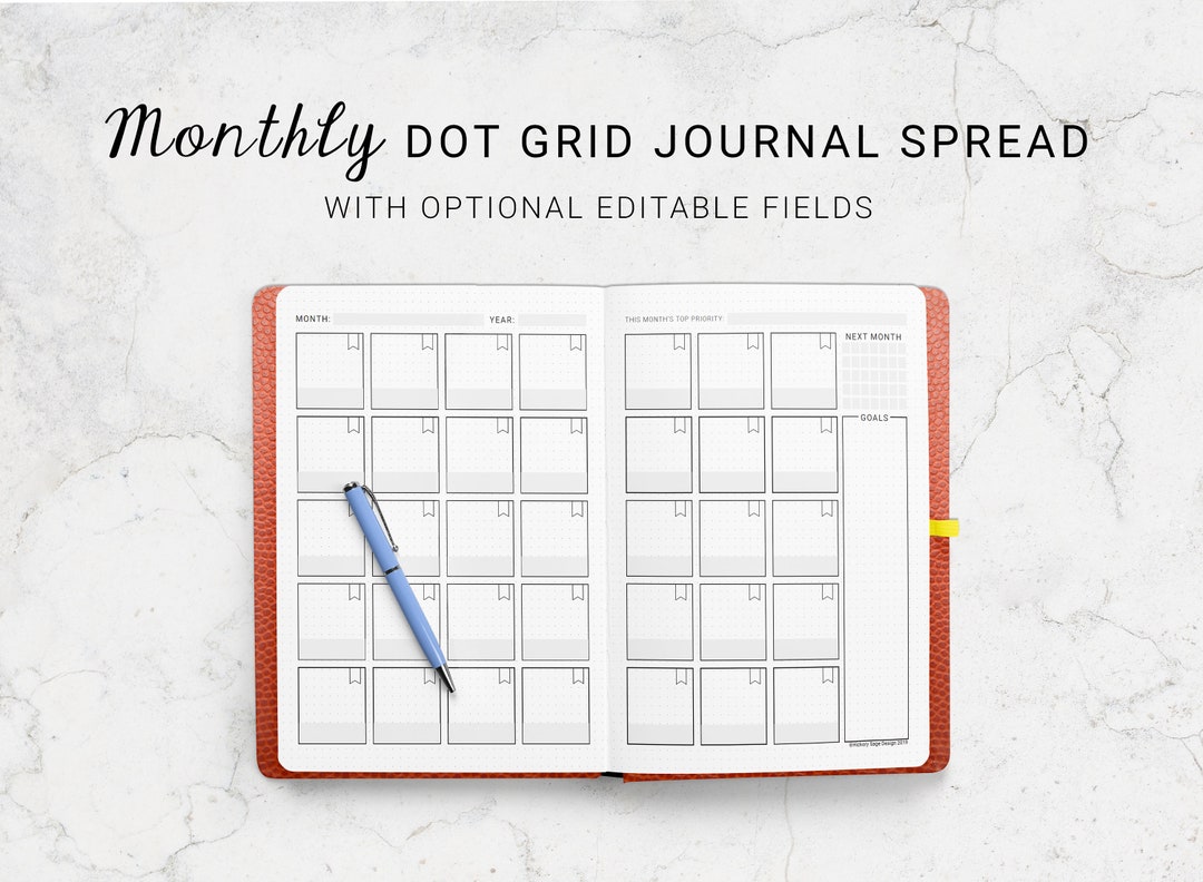 Monthly Dotted Grid Journal Spread (monthly Layout) - Etsy