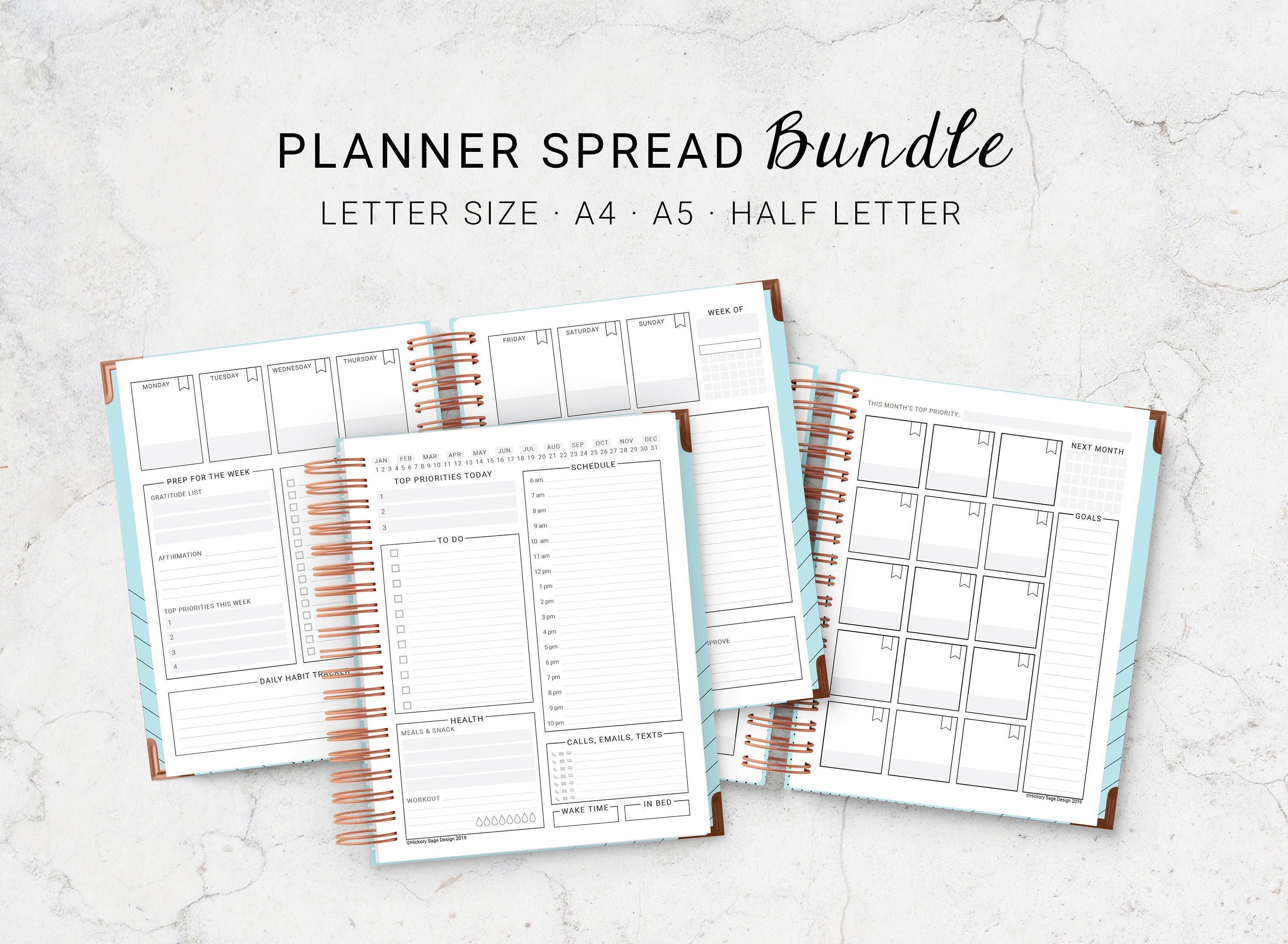 Planner Spread BUNDLE With Daily Insert, Weekly Spread, and Monthly ...