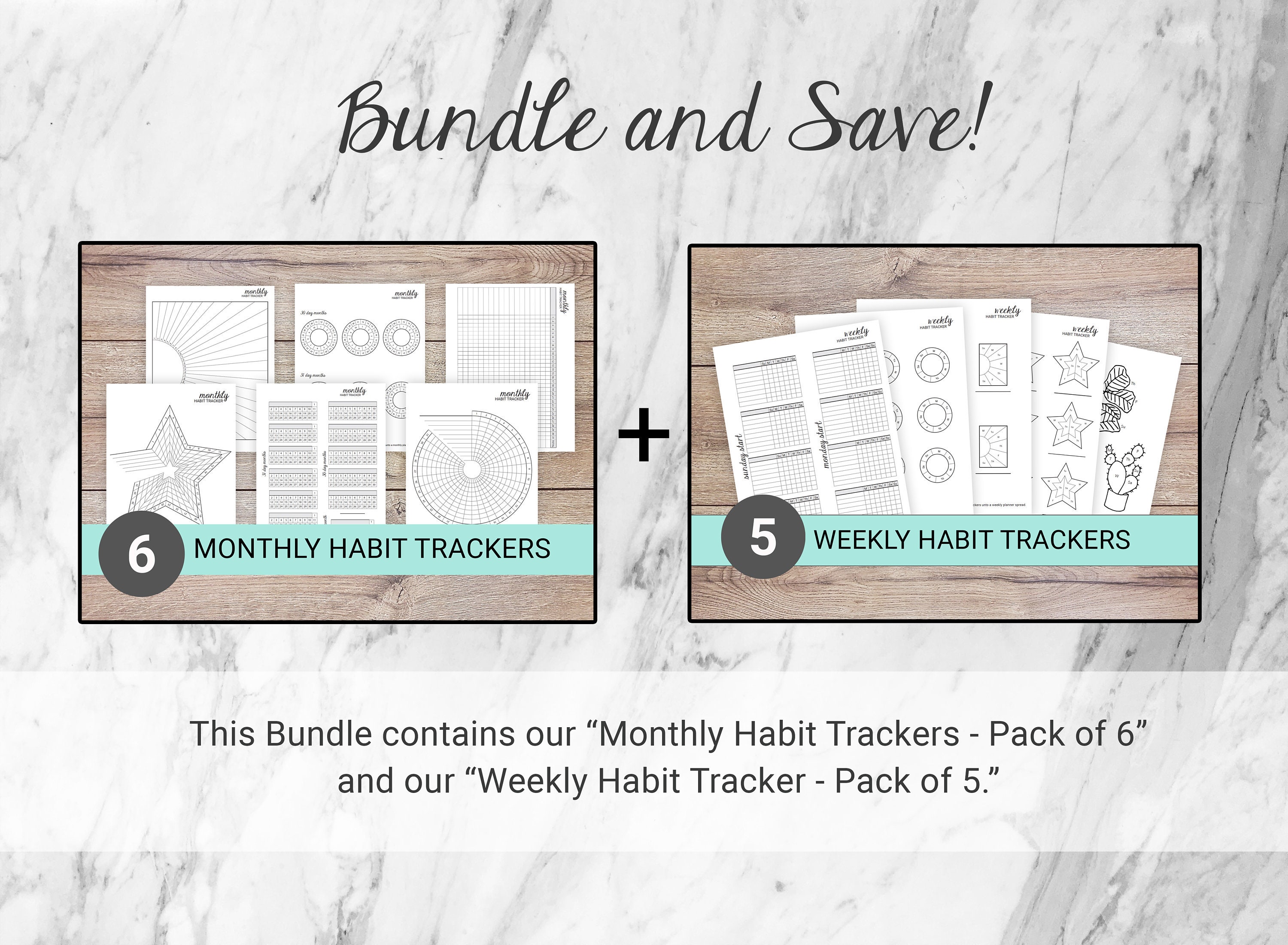 Habit Trackers Bundle - 11 Monthly and Weekly Trackers, for Planners ...