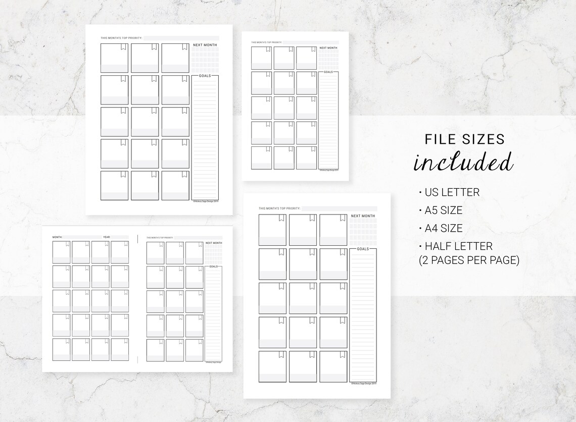 Monthly Planner Insert Printable letter A4 A5 and Half - Etsy