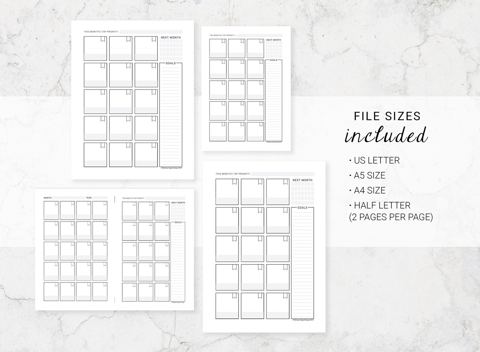 Monthly Planner Insert Printable (letter, A4, A5, and Half Letter Size ...