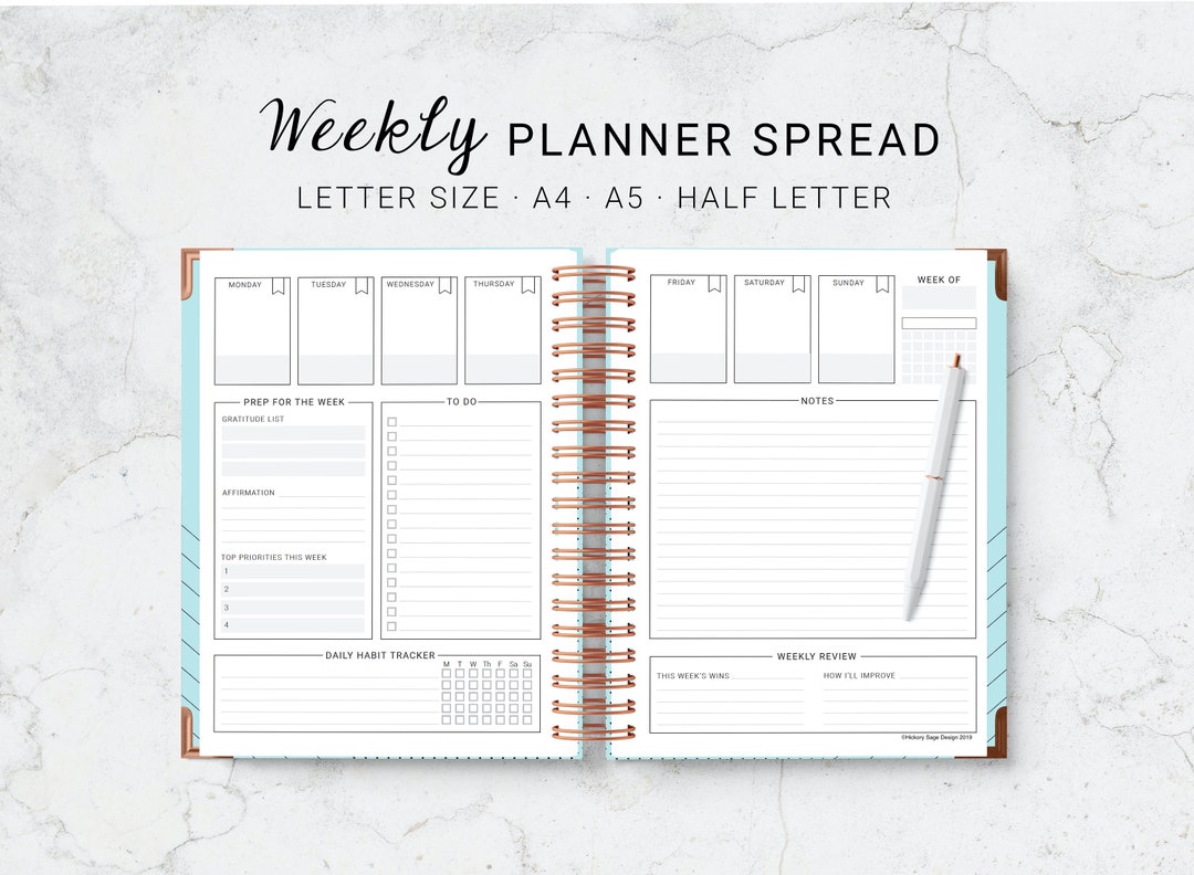 Weekly Planner Insert Printable (letter, A4, A5, and Half Letter Size ...