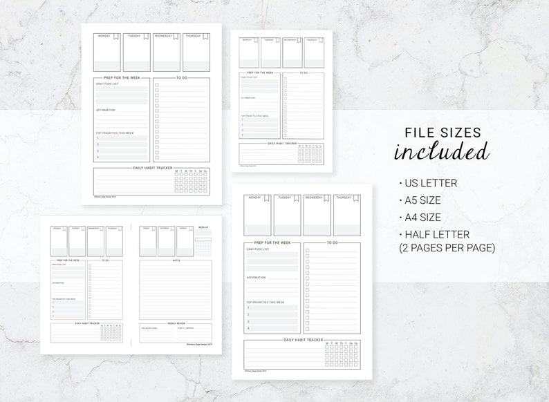 Weekly Planner Insert Printable letter A4 A5 and Half - Etsy