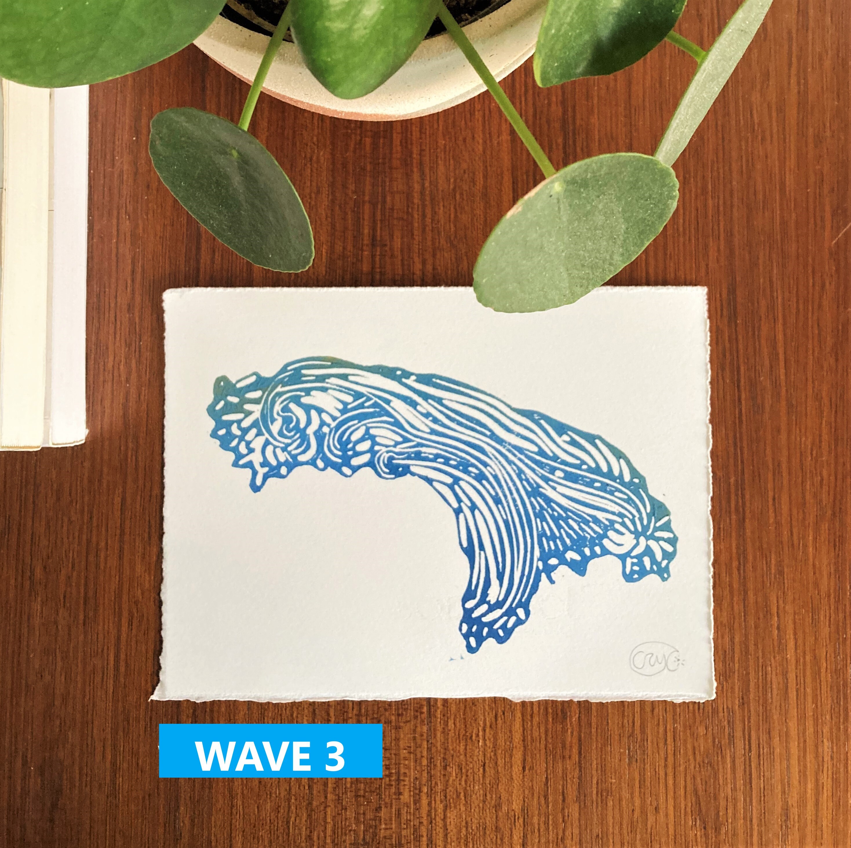 Original Lino Print of Waves Sea and Water. Hand Carved Hand | Etsy