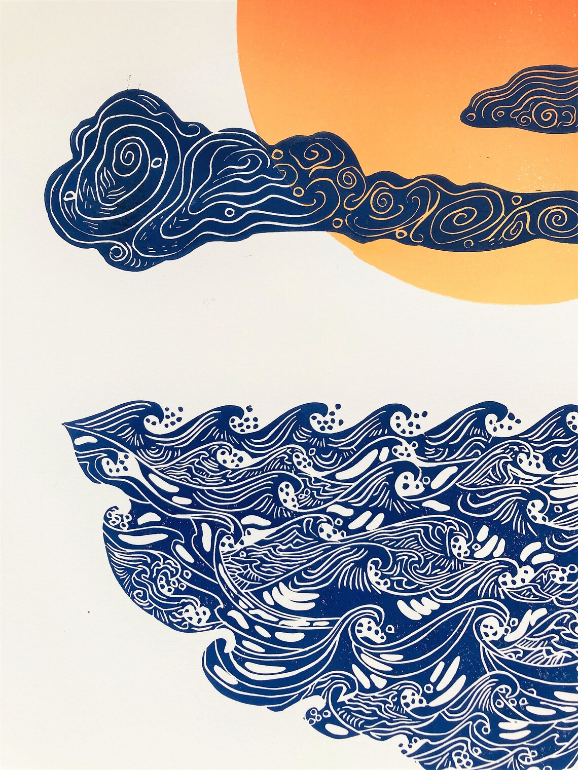 Original Limited Edition Lino Print With Colourful Sun Sea - Etsy UK